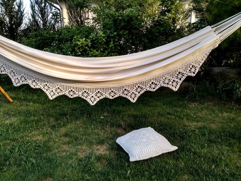 Lace Hammock Natural White Cotton Boho Garden Hammock With - Etsy