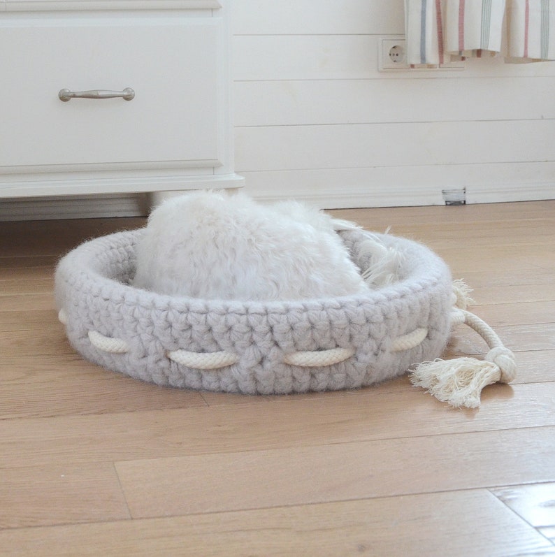 Wool pet bed with cotton rope tassels crochet dog beds | Etsy