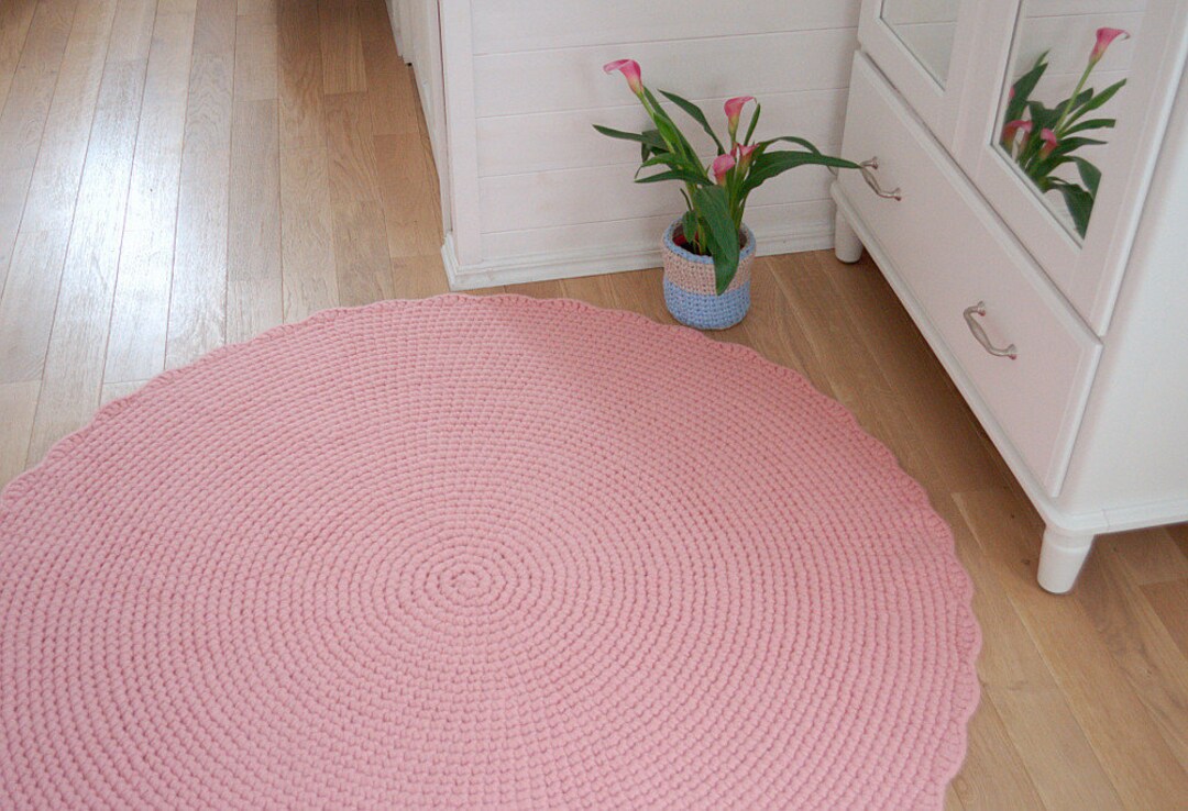 Round Rug Baby Pink Large - Crochet Wool Rug Felted - Nursery Rug Baby ...