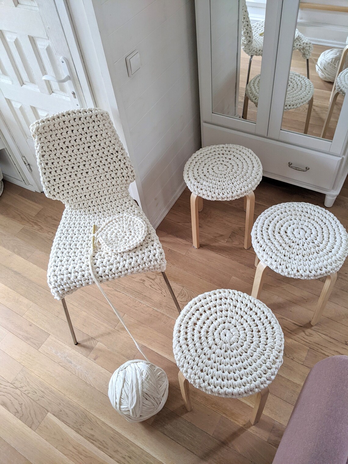 Round Stool Cover Crochet Recycled Cotton Seat Cushions - Etsy