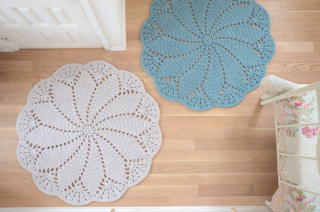 Round Crochet Doily Rug Wool Felt - Oversized Boho Doily Rug - Retro ...