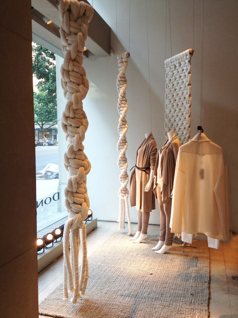 Set of 3 Extra Large Macramé Wall Hanging Sculptures Large Scale White ...