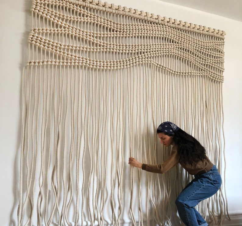 Large Rope Room Divider Large Macramé Screen Thick Rope Fiber Art Large ...