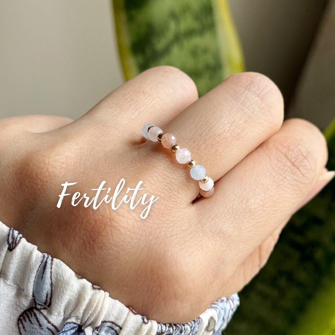 Dainty Fertility Crystal Ring｜moonstone, Rose Quartz, Aquamarine and ...