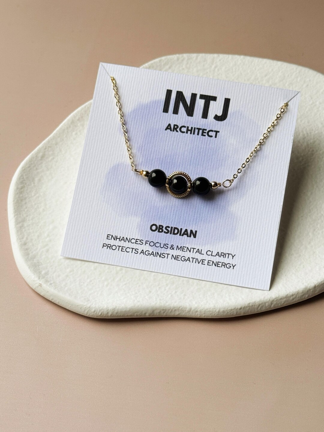 INTJ Gift MBTI 16 Personality Crystal Necklace Obsidian Crystal ...
