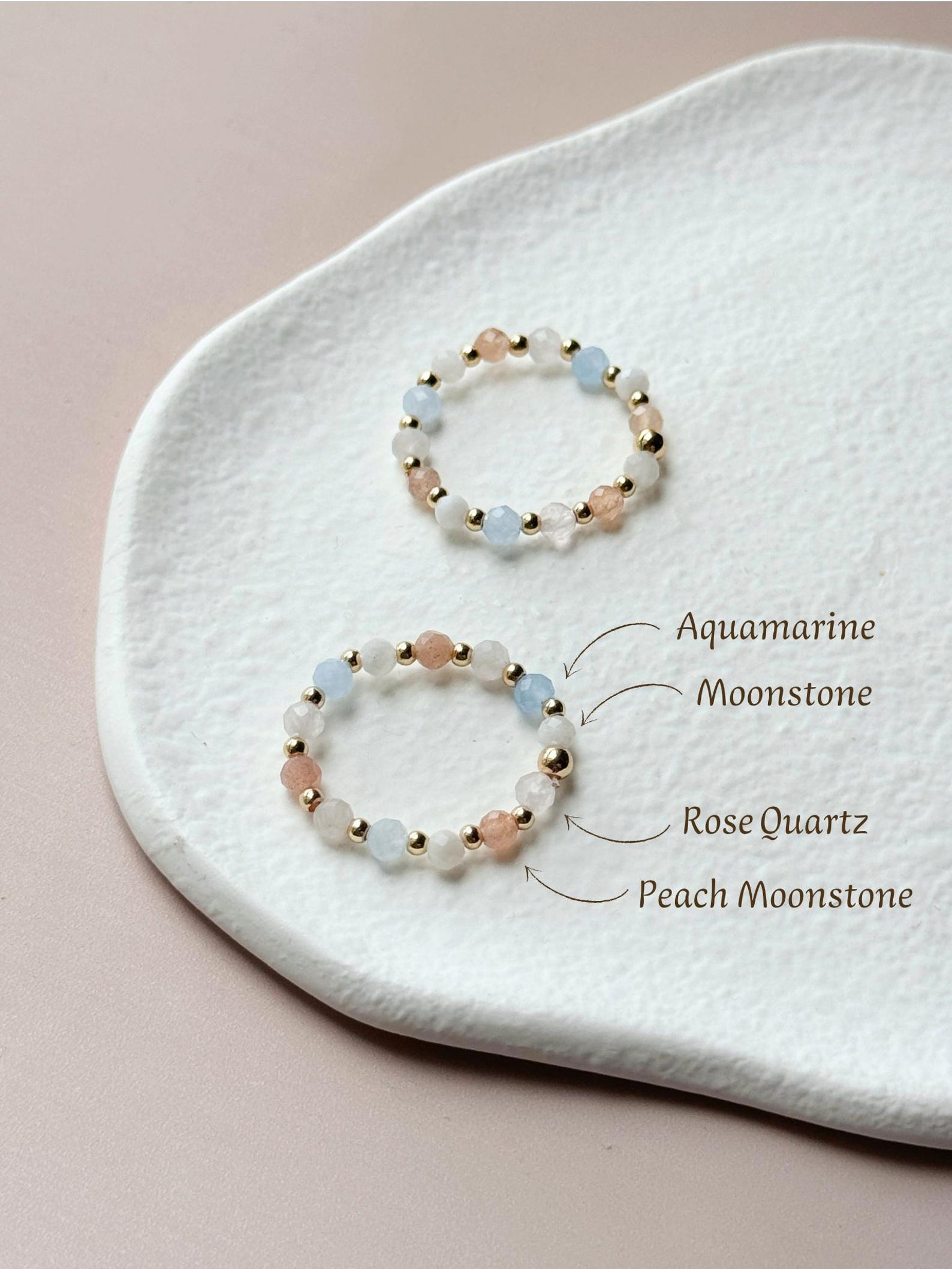 Dainty Crystal Fertility Ring | Moonstone, Rose Quartz & Aquamarine ...