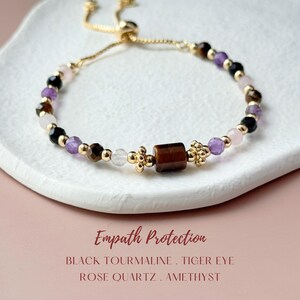 Empath Protection Bracelet｜black Tourmaline, Rose Quartz, Amethyst ...