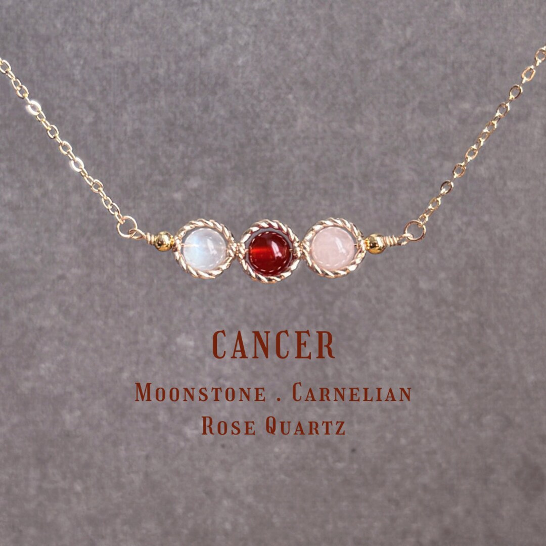 Cancer Crystal Zodiac Necklace｜moonstone, Carnelian & Rose Quartz ...