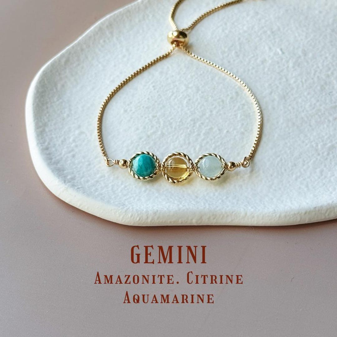 Gemini Crystal Zodiac Bracelet｜amazonite, Citrine & Aquamarine ...
