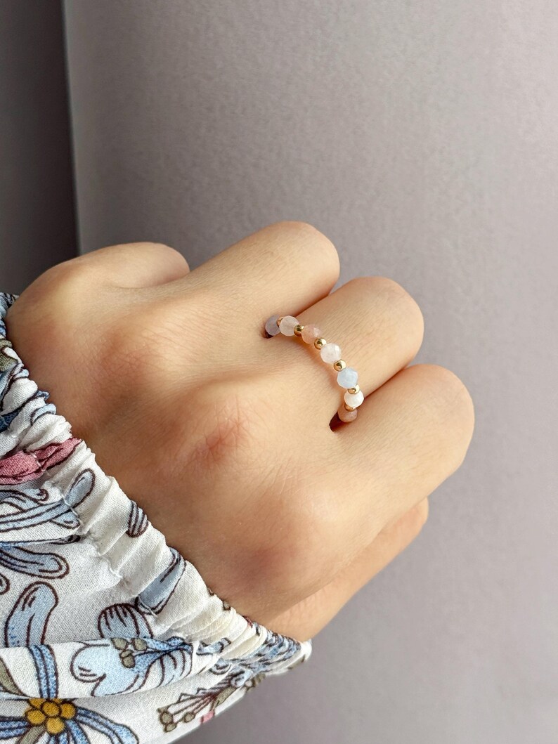 Dainty Crystal Fertility Ring | Moonstone, Rose Quartz & Aquamarine ...