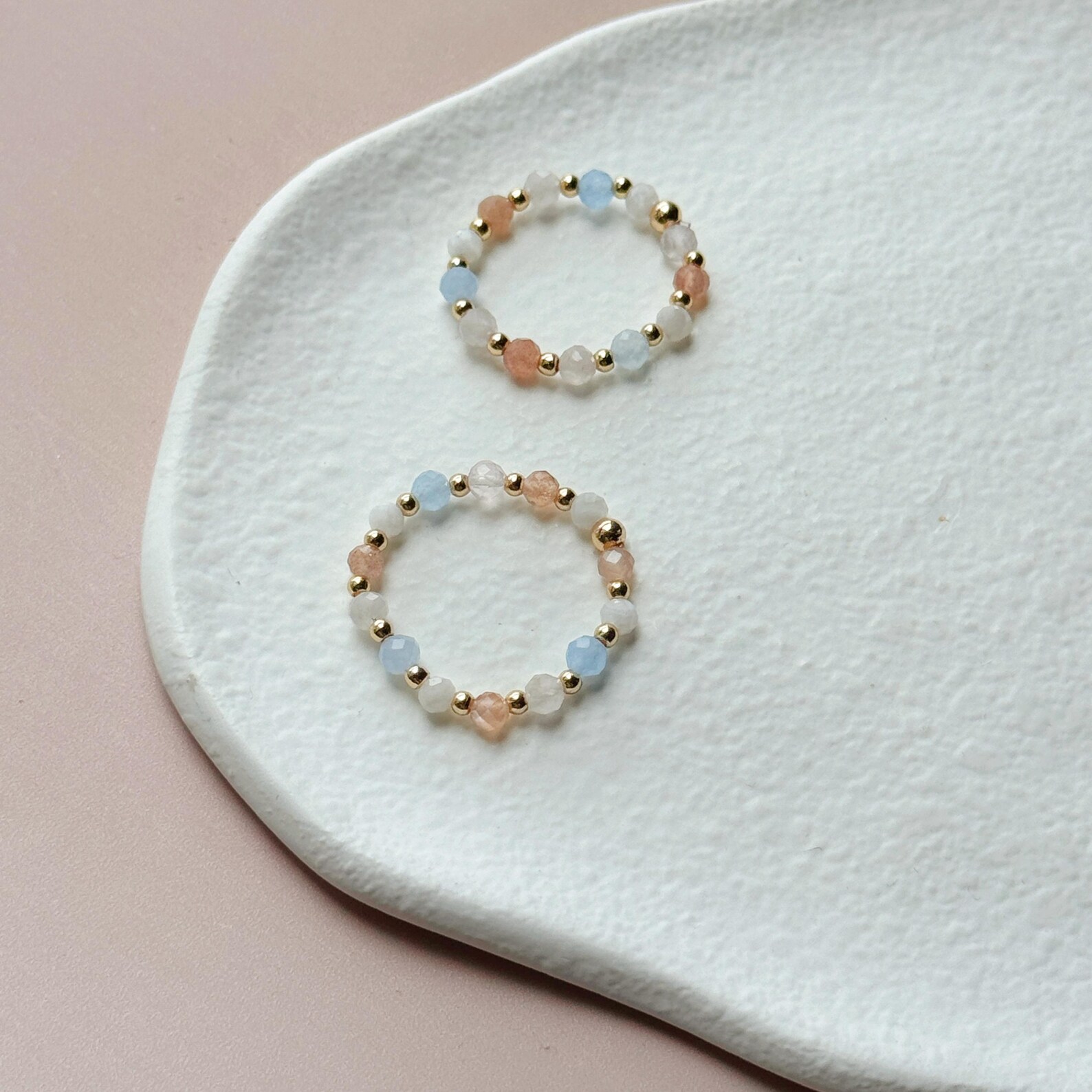 Dainty Crystal Fertility Ring | Moonstone, Rose Quartz & Aquamarine ...