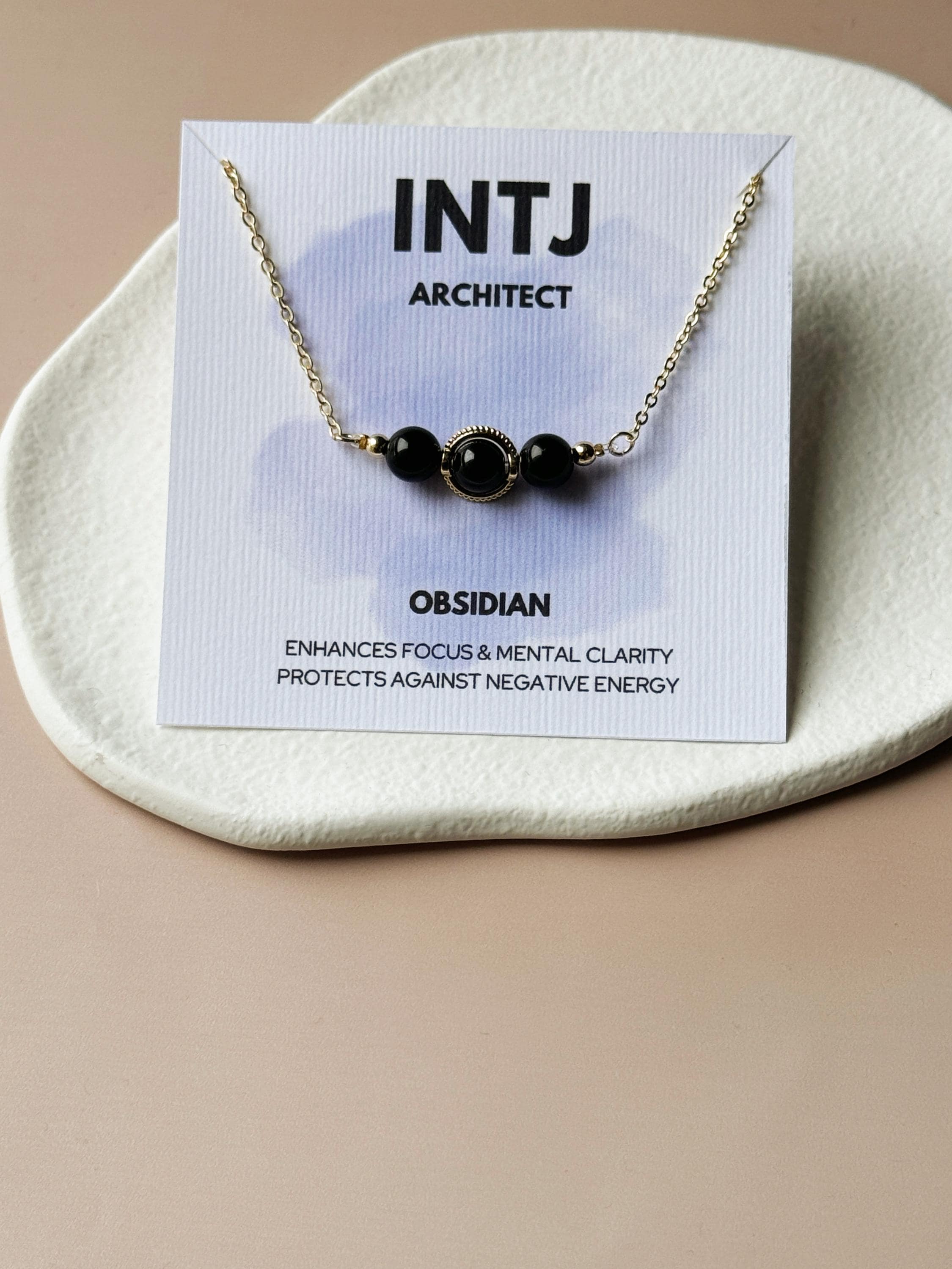 INTJ Gift MBTI 16 Personality Crystal Necklace Obsidian Crystal ...