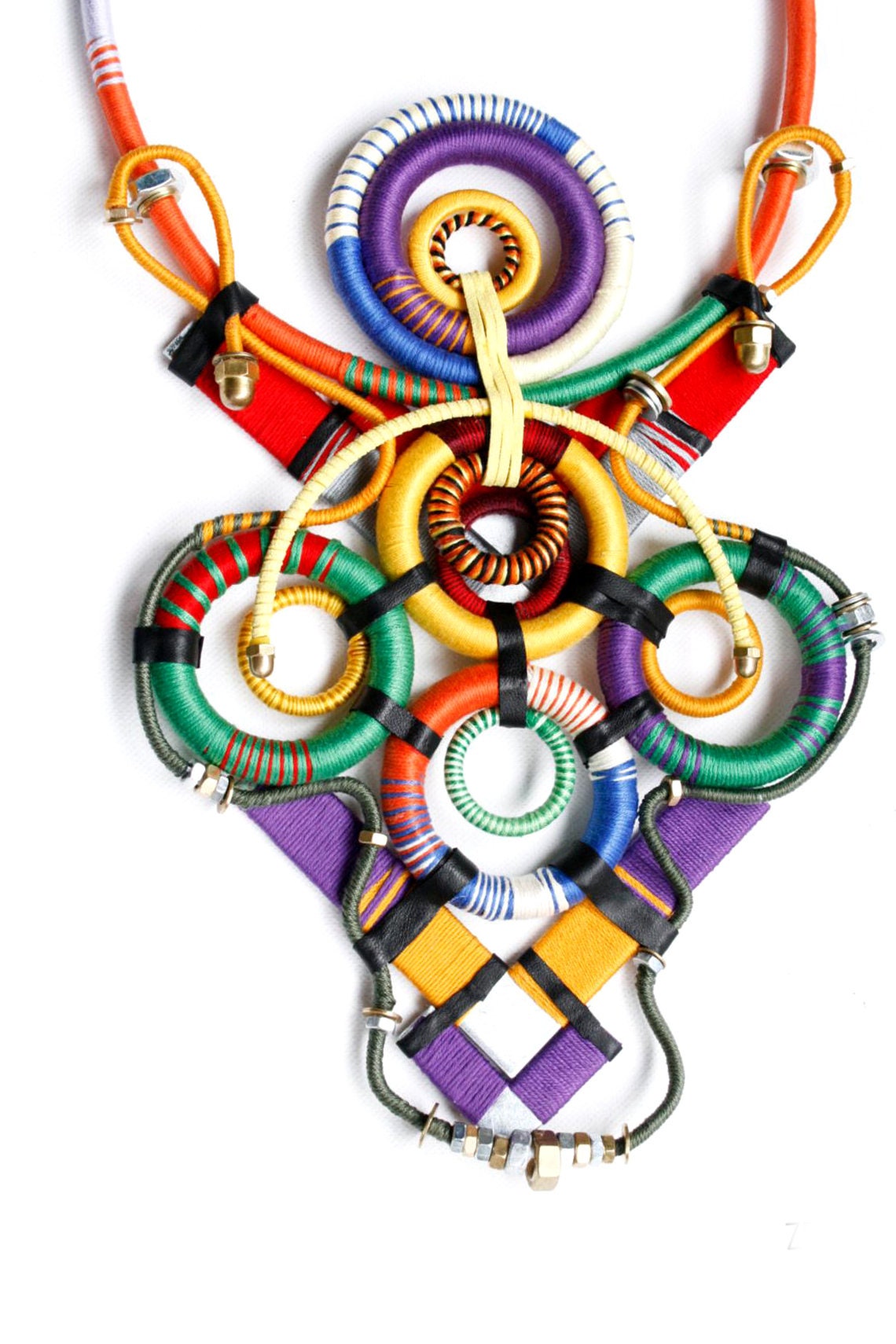 African Inspired Rope Necklace, Statement Thread Hardware Neckpiece ...