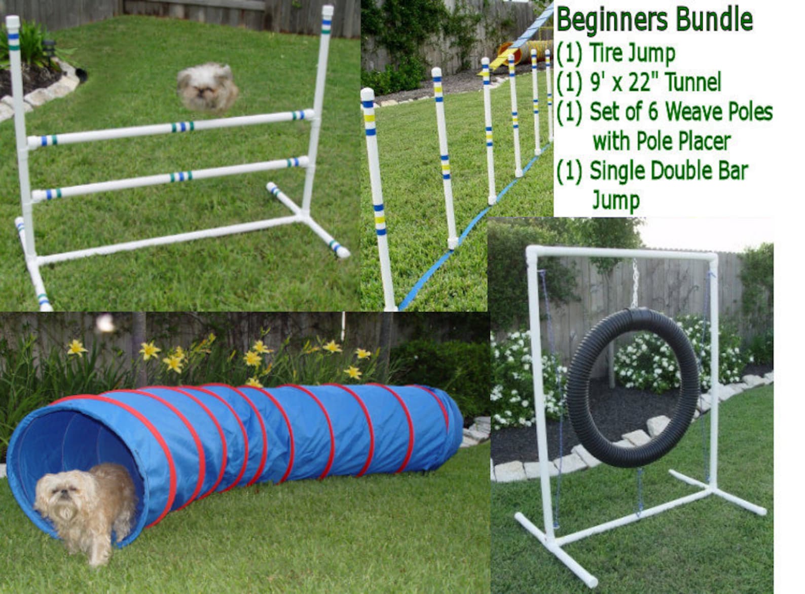 Dog Agility Equipment Beginners Bundle - Tire Jump, Weave Poles, Single ...