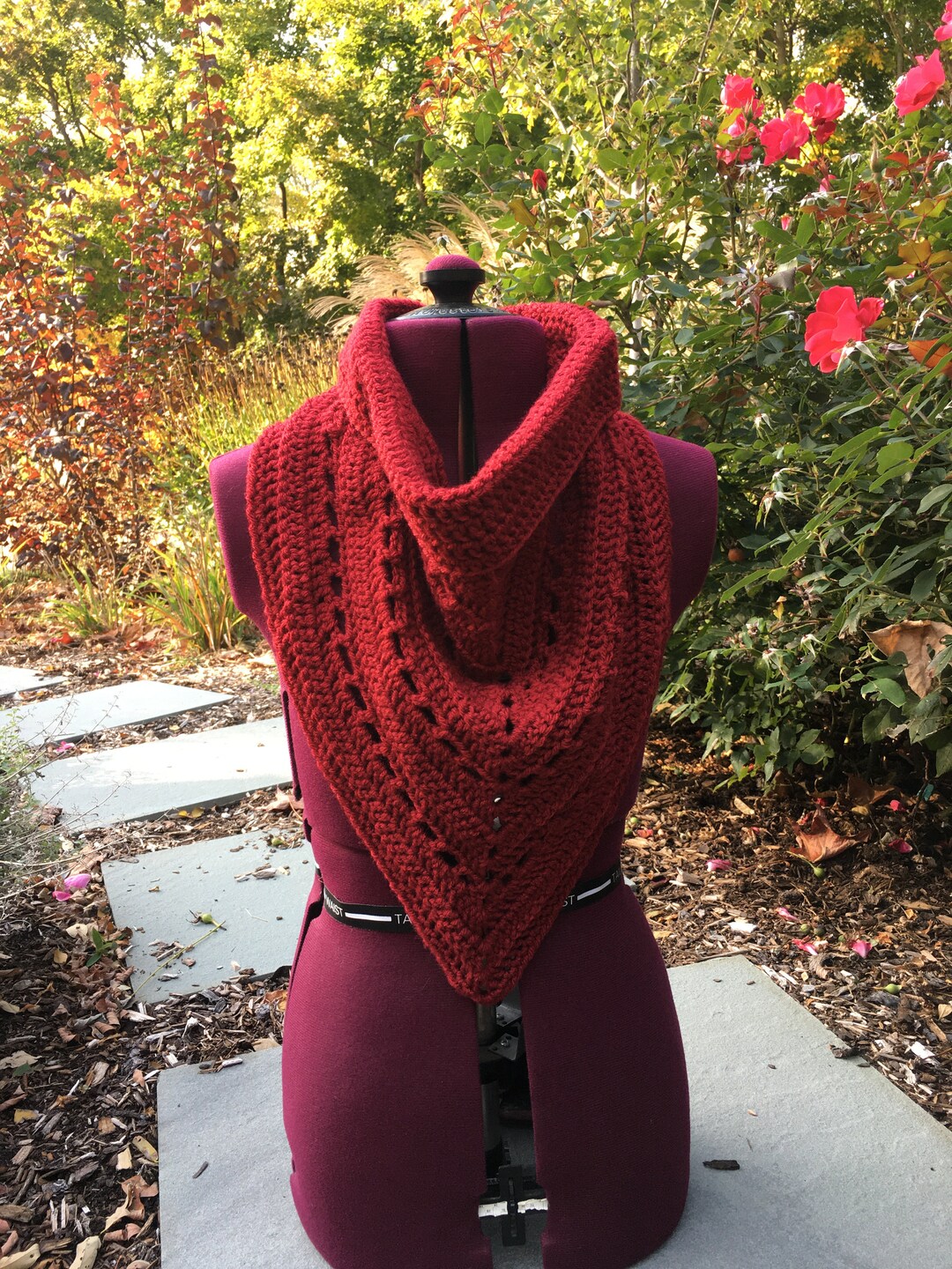 Triangle Cowl Handmade Crochet Cowl Cranberry Red Fall/winter Accessory ...