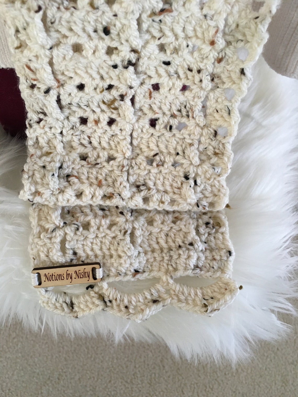 Plush Long Rectangular Scarf Handmade Crochet Neutral - Etsy