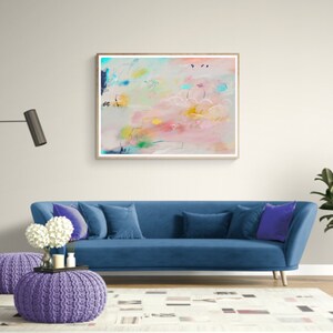 Light Pink and Teal Wall Art Print, Extra Large Turquoise Minimalist ...