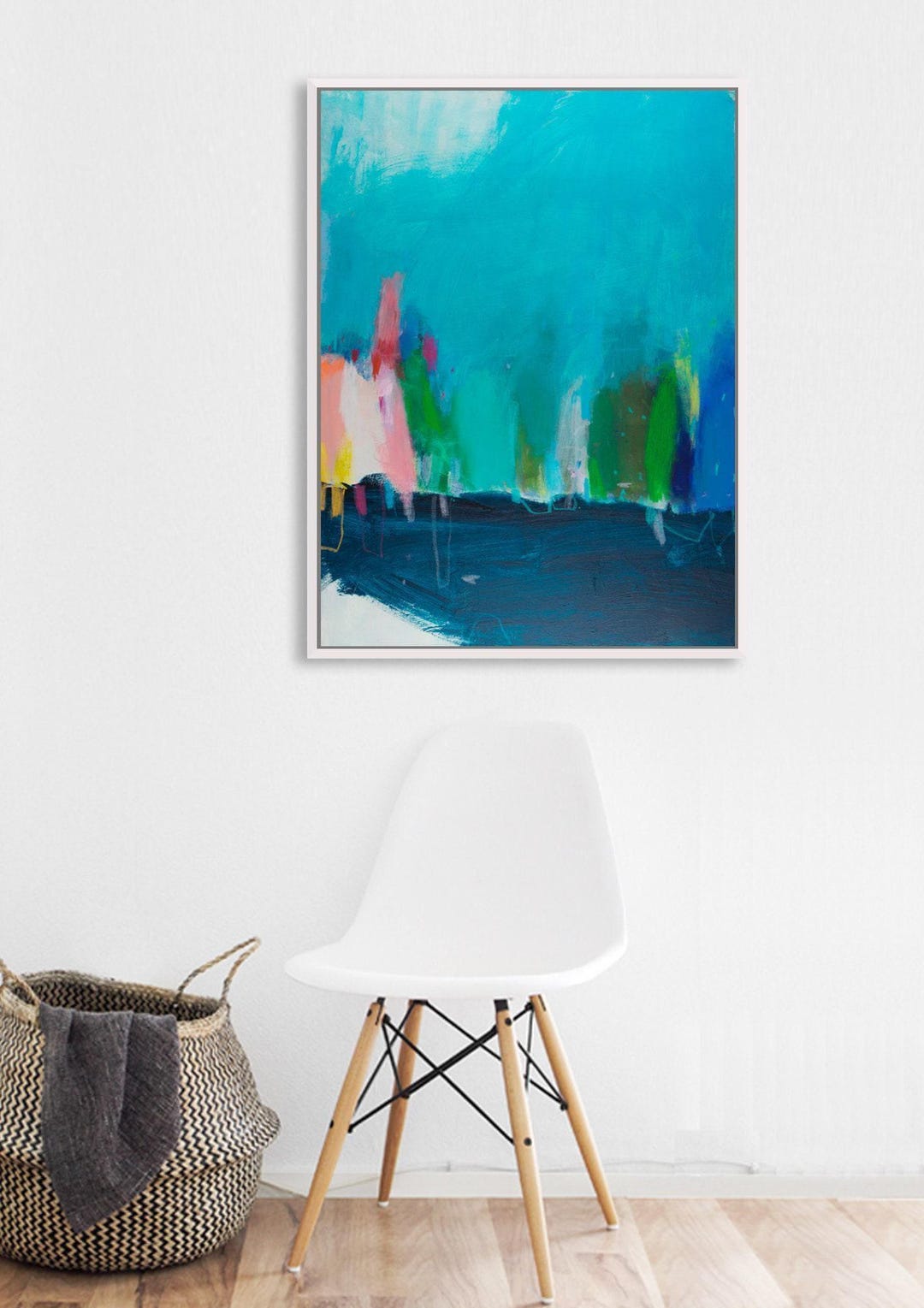 Blush Pink, Turquoise Extra Large Abstract Print, Wall Art Print by ...