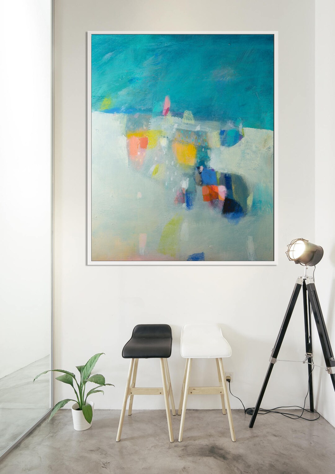 Italy Coast Abstract Art Print Canvas Wall Art, Bright Colors Oversize ...