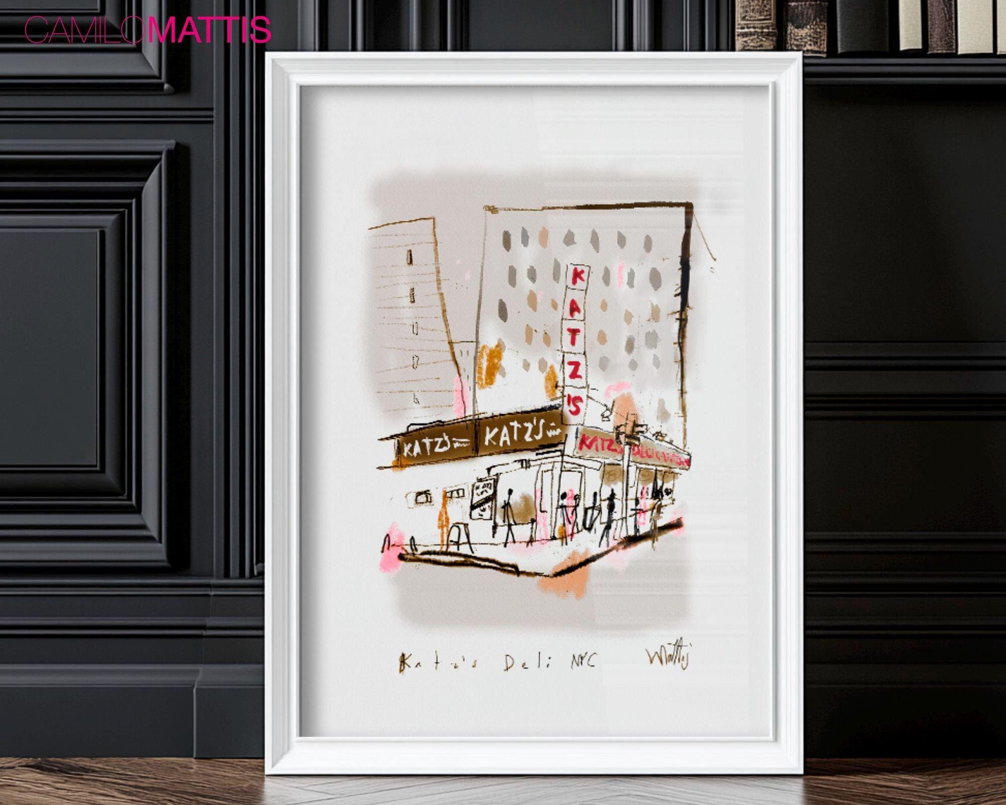 Katz's Deli NYC Wall Art New York City Watercolor Sketch, Café Decor ...