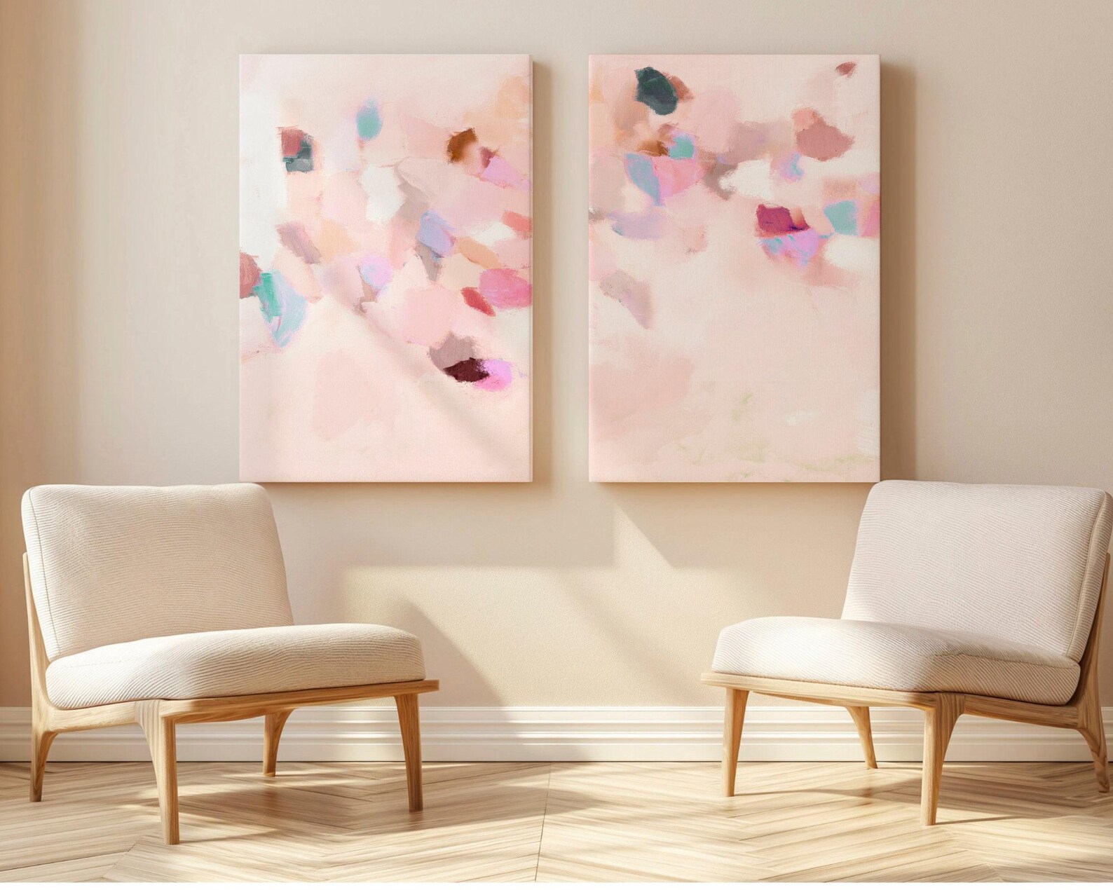 Coral and Pink Gallery Wall Set, Pastel Poster Set of 2 Prints by ...