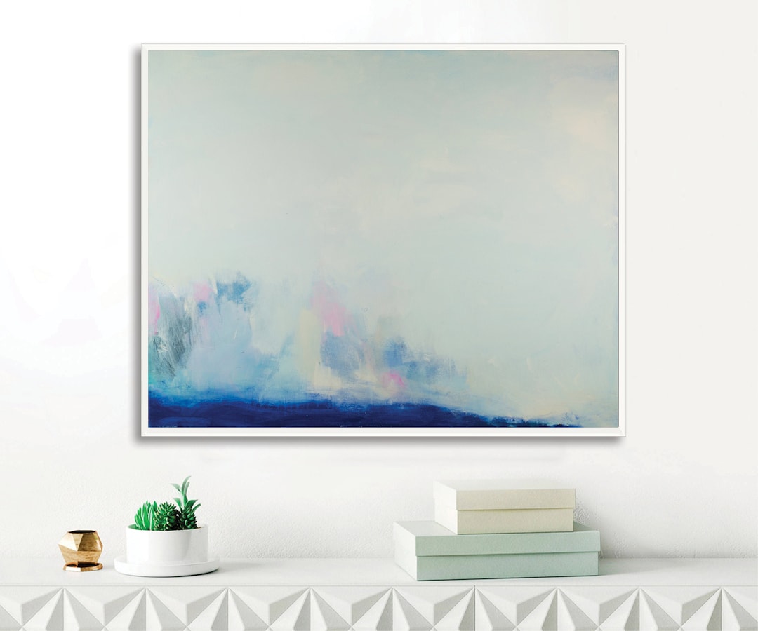 Light Blue Seascape Painting: Ocean Cloud Acrylic Canvas Art - Etsy