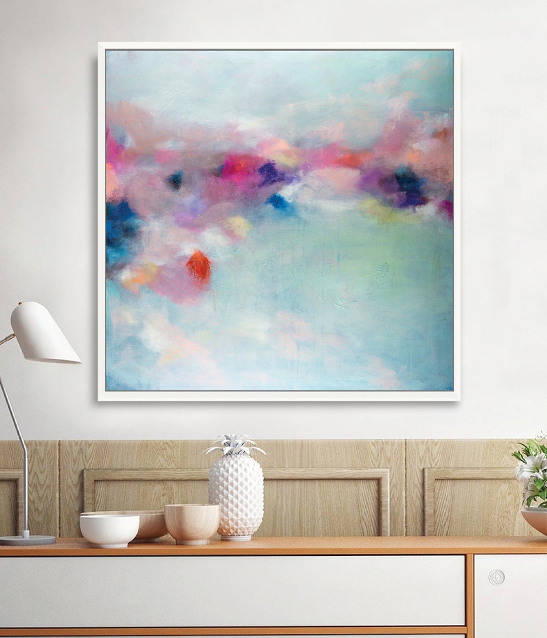 Blush Pink Extra Large Abstract Print, Turquoise Livingroom Wall Art by ...
