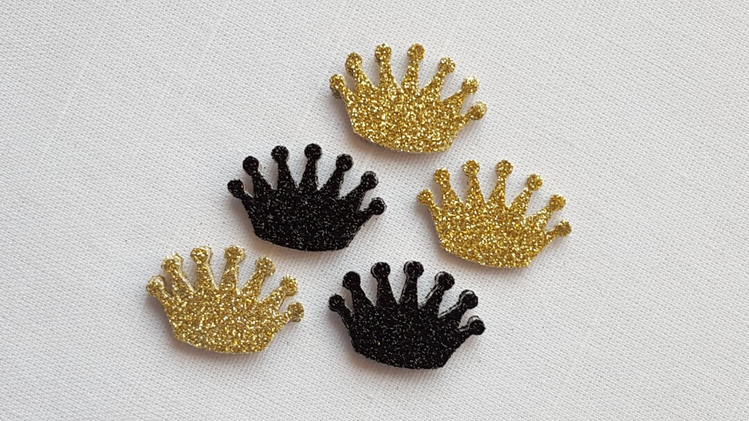 Black and Gold Glitter Royal Prince Princess Crown Confetti, Birthday ...
