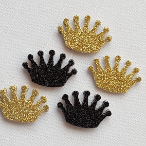 Black and Gold Glitter Royal Prince Princess Crown Confetti, Birthday ...