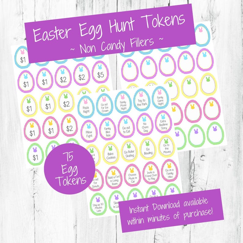 Printable Easter Egg Hunt Tokens, Non Candy Easter Basket Filler ...