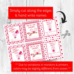 Printable Owl Valentine Cards, Kids Classroom Owl Valentine's Day Cards ...