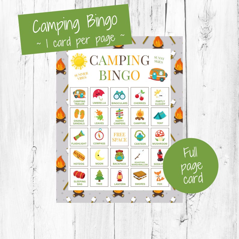 Printable Camping Bingo Game, 15 Camping Bingo Cards, Camping Party ...