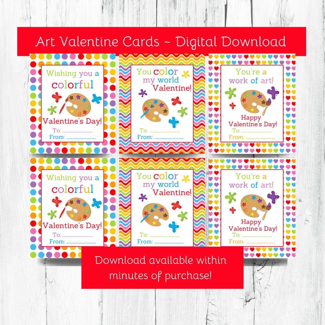 Printable Little Artist Art Valentine Cards, Kids Classroom Art ...