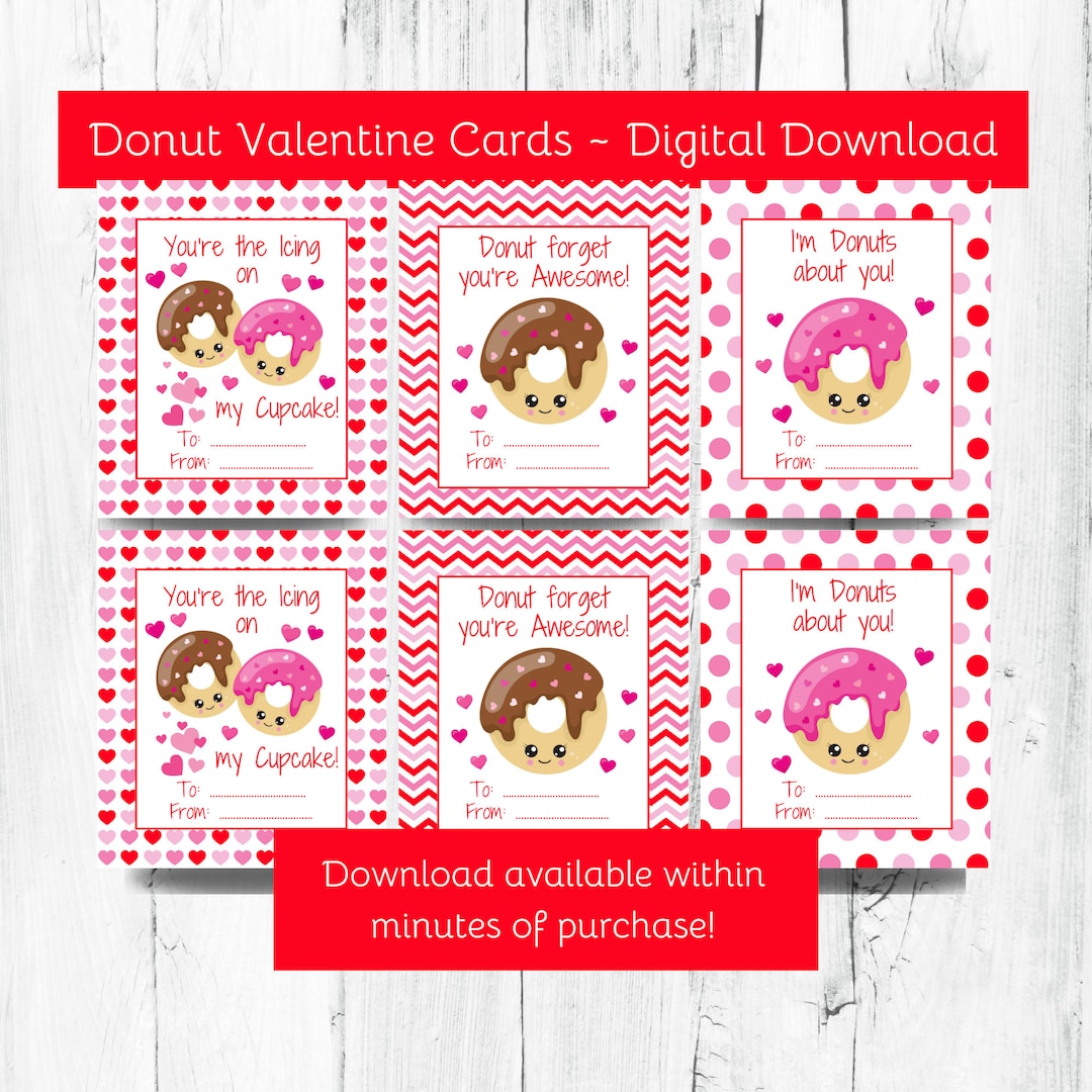 Printable Donut Valentine Cards, Kids Classroom Donut Valentine's Day ...