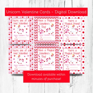 Printable Unicorn Valentine Cards, Kids Classroom Unicorn Valentine's ...