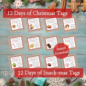 12 Days of Snack-mas Gift Tags, Twelve Days of Christmas Gift Tags ...