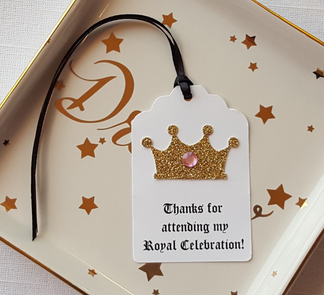 Gold Crown Medieval Queen Birthday Party Favor Tags: Thanks for ...