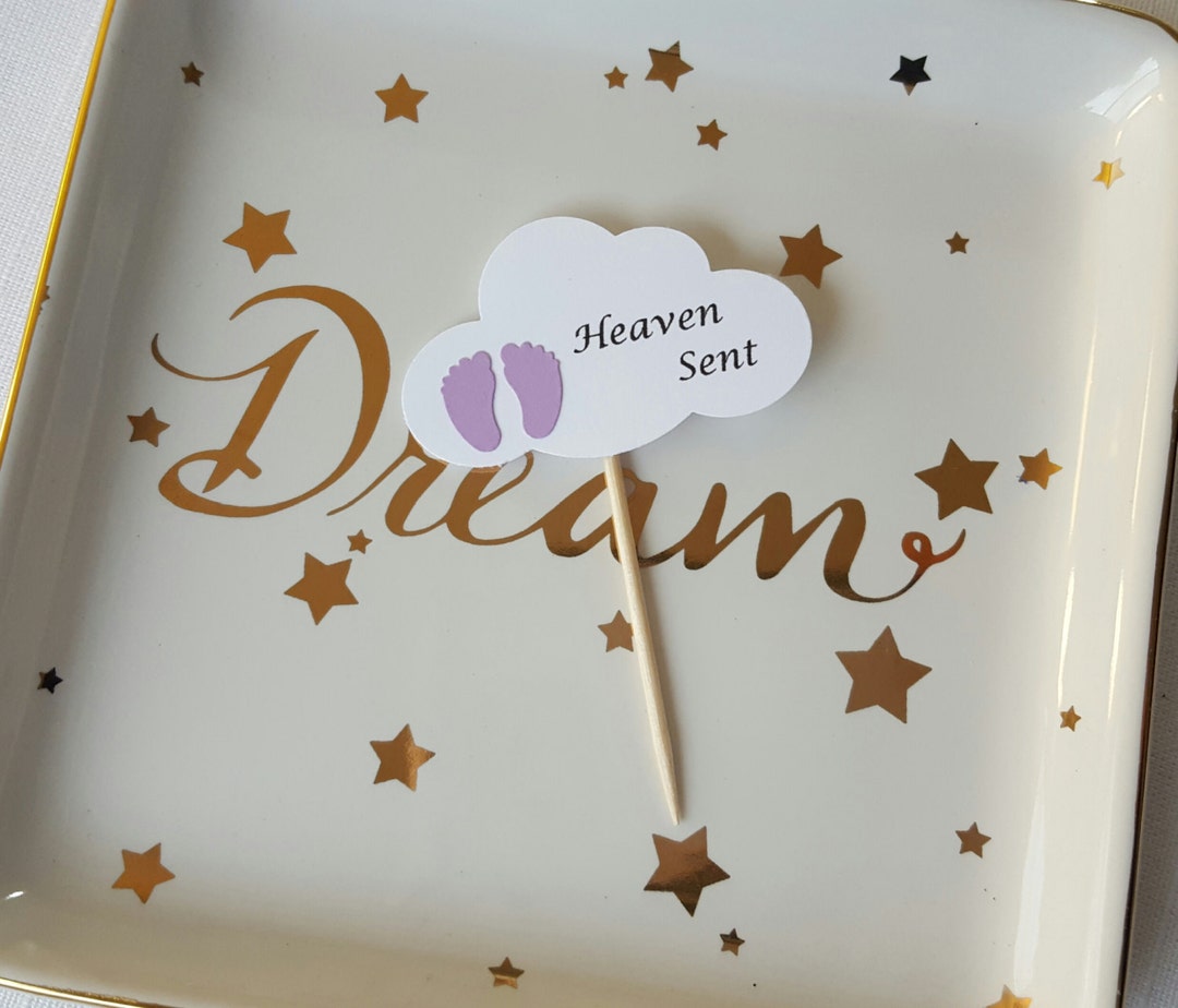 Lavender Footprints on White Cloud 'heaven Sent' Baby Girl Shower ...