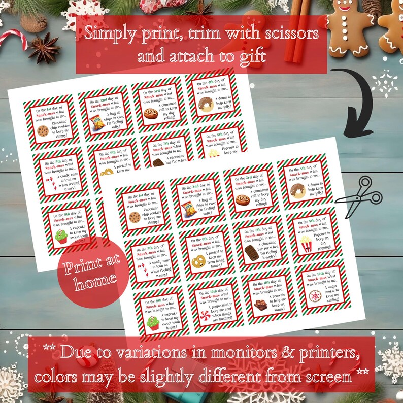 12 Days of Snack-mas Gift Tags, Twelve Days of Christmas Gift Tags ...