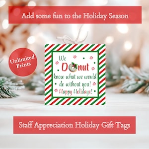 Christmas Donut Gift Tags, Printable Staff Appreciation Holiday Gift ...