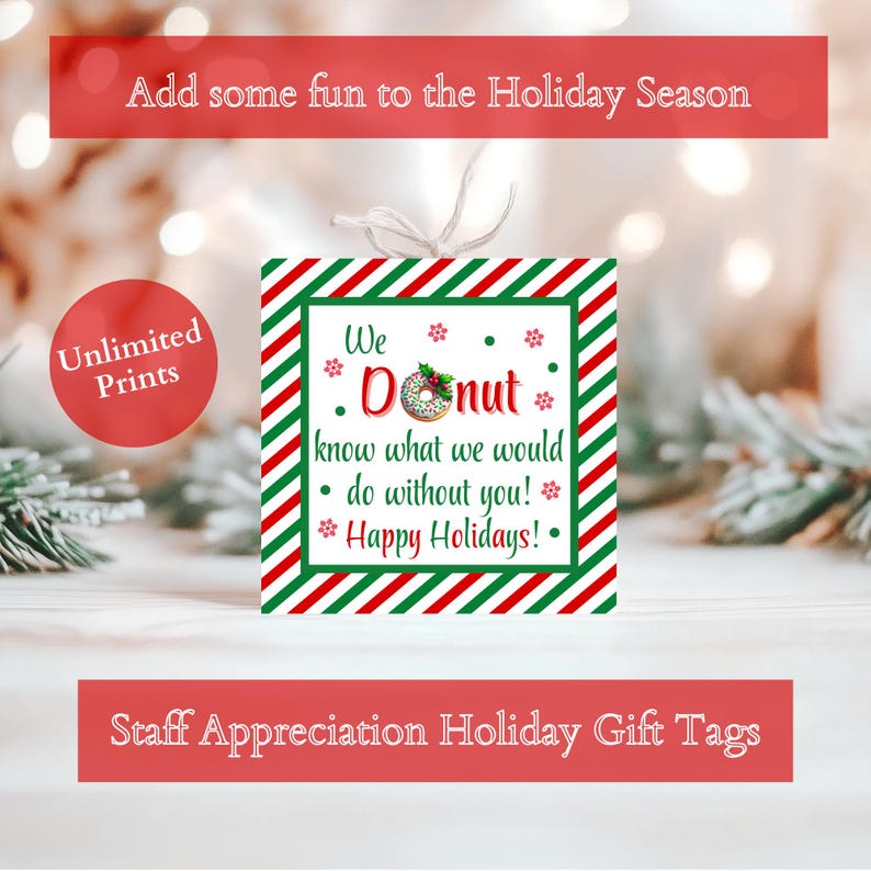 Christmas Donut Gift Tags, Printable Staff Appreciation Holiday Gift ...