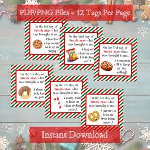 12 Days of Snack-mas Gift Tags, Twelve Days of Christmas Gift Tags ...