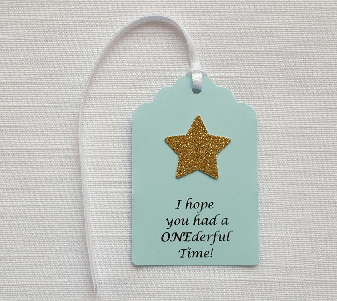 Gold Star Party Favor Tags: I Hope You Had a Onederful Time Light Blue ...