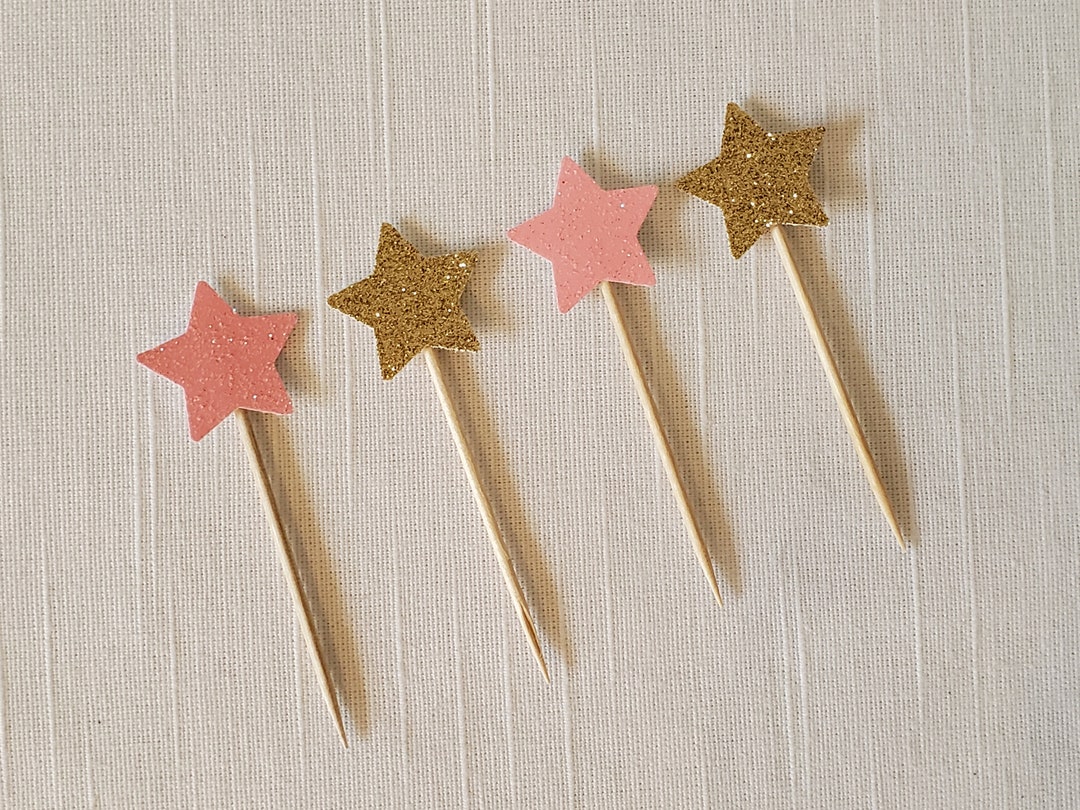 Pink & Gold Star Food Pick, Twinkle Star Cake Pick, Little Star Baby ...