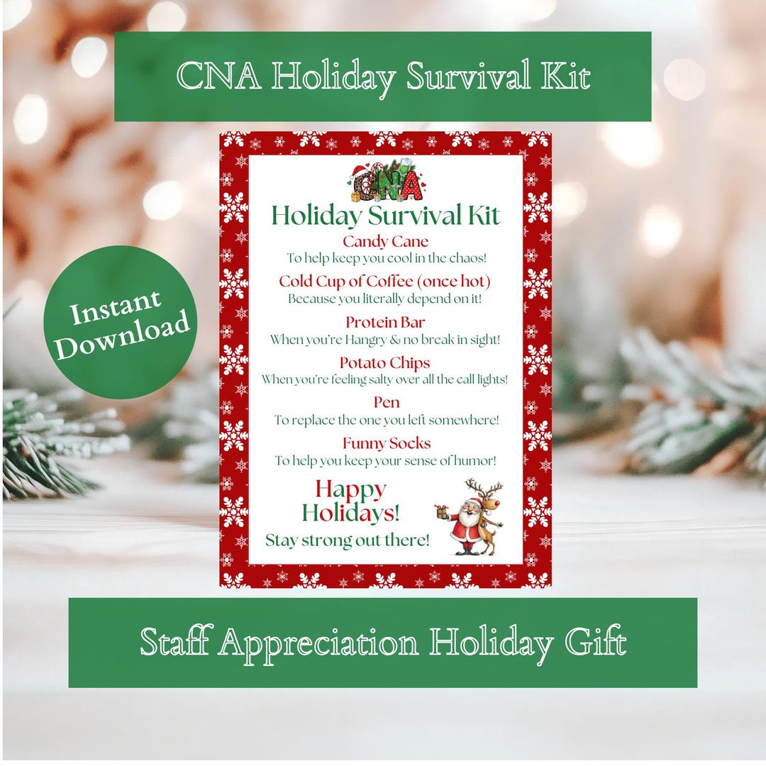 CNA Holiday Survival Kit Gift Cards, Printable Staff Appreciation ...