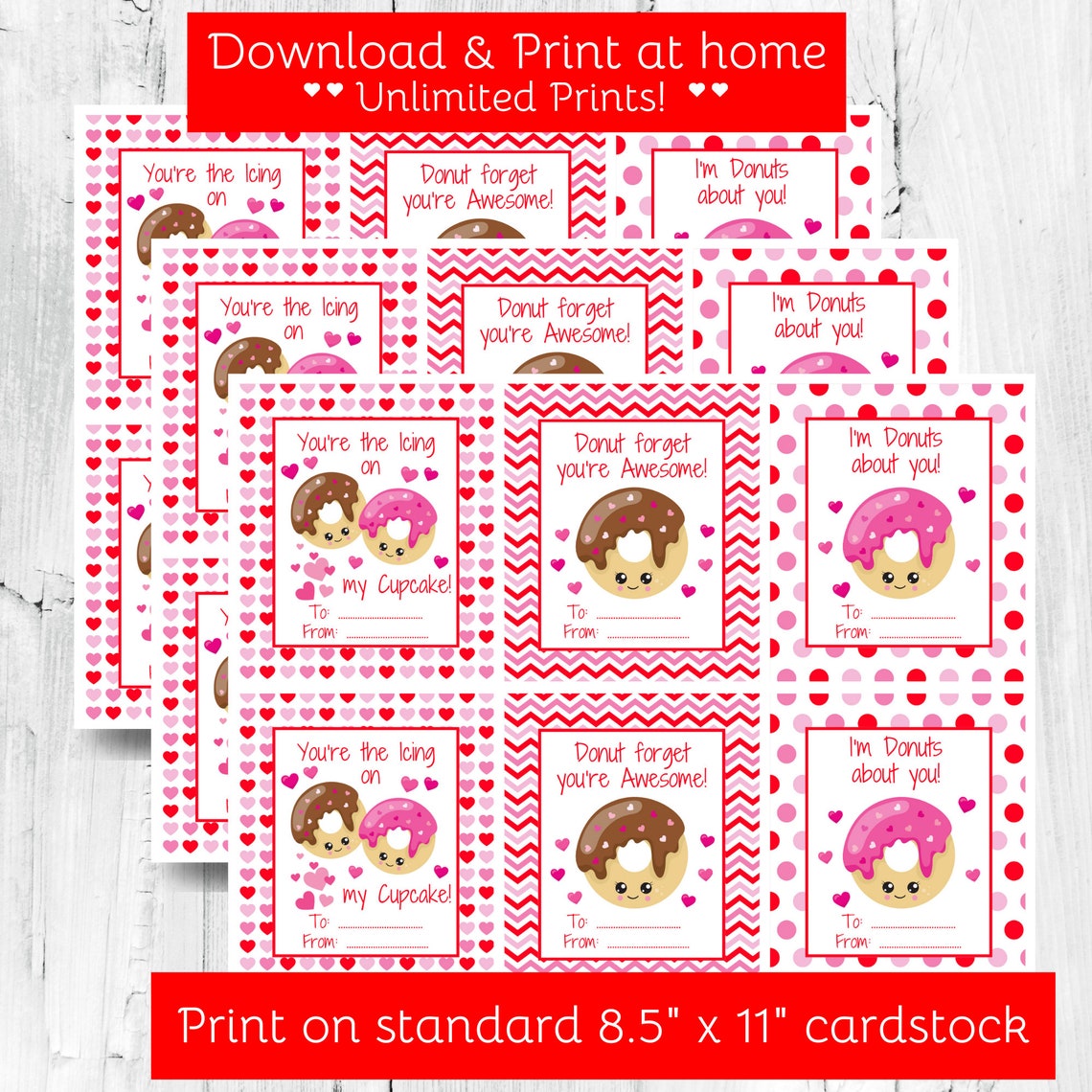 Printable Donut Valentine Cards, Kids Classroom Donut Valentine's Day ...