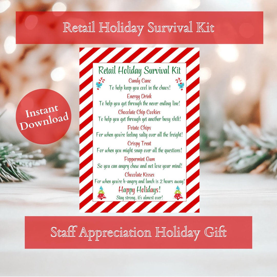 Retail Holiday Survival Kit Gift Cards, Printable Staff Appreciation ...