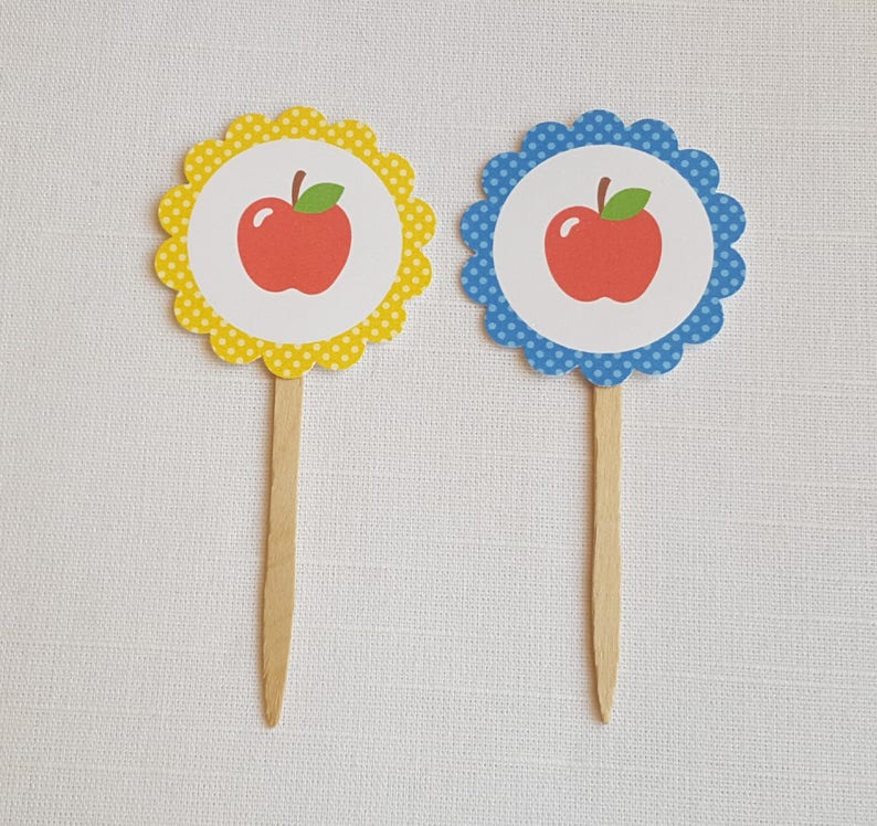 Red Apple Cupcake Toppers- First Birthday Party / Baby Shower, Yellow ...