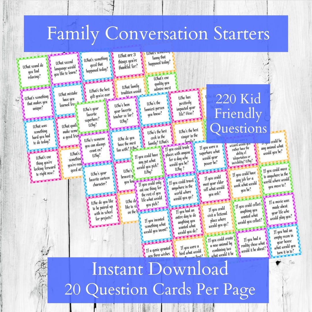 220 Conversation Starter Cards, Kid Friendly Family Dinner Conversation ...