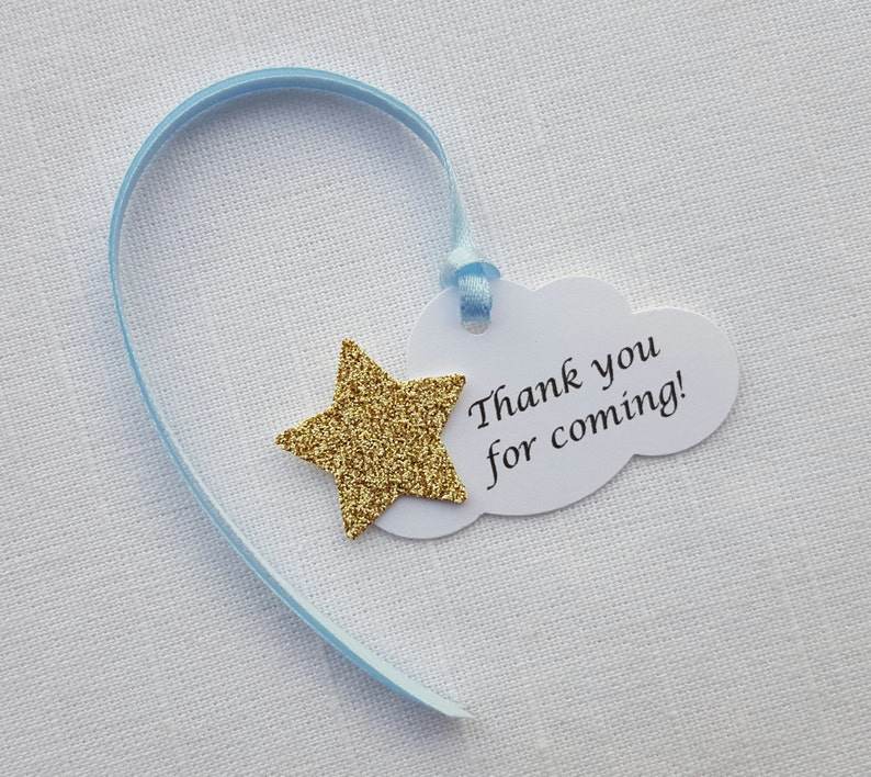 Gold Star on Cloud Heaven Sent Party Favor Tags: Thank You for Coming ...